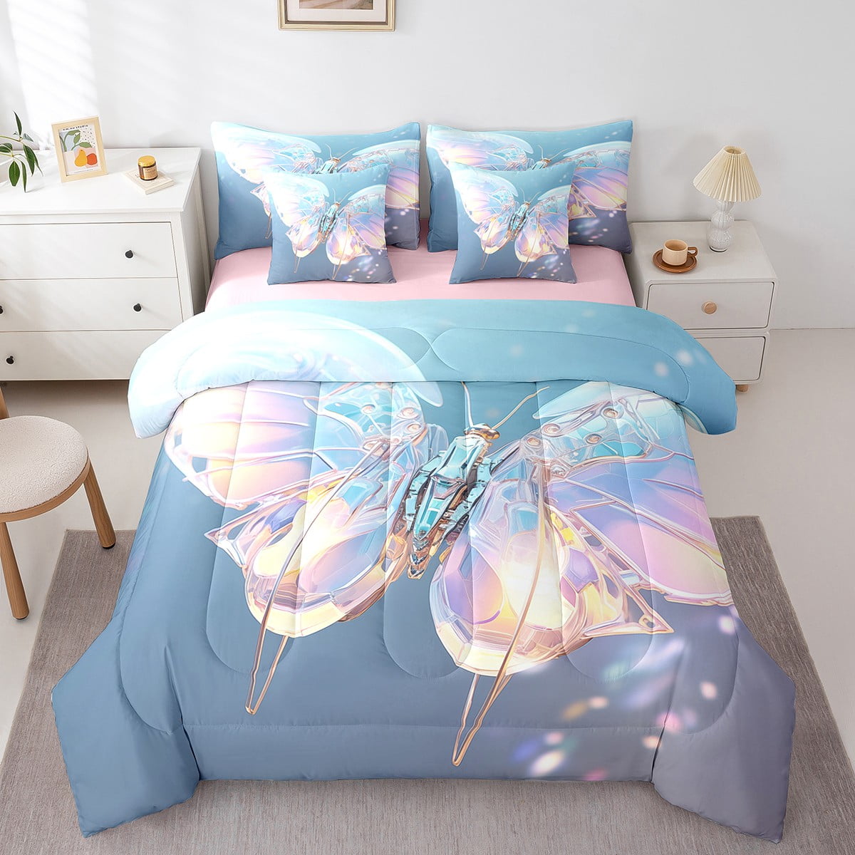 Butterfly Bedding Set Queen Size,Glitter Neon Butterfly Comforter Set ...