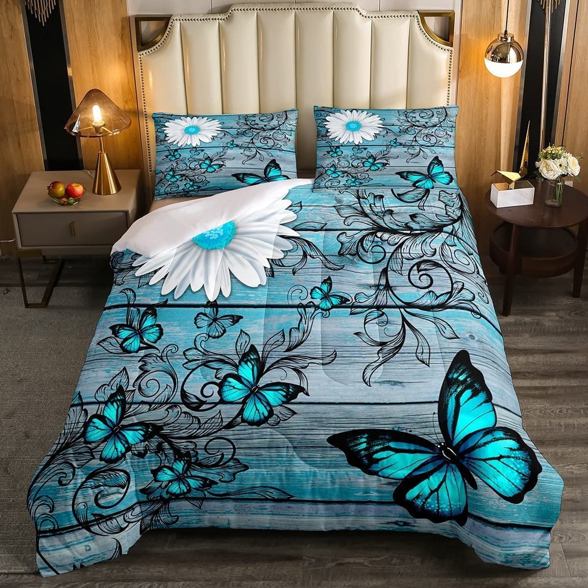 Butterfly Bedding Sets for Girls Teens Women Bedroom Rustic Flower ...