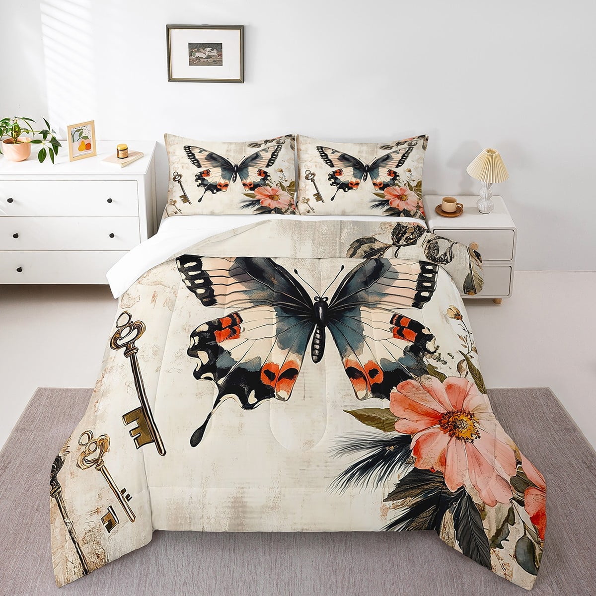 Butterfly Bedding Vintage Butterfly Comforter Set Twin Size Rustic Farm ...