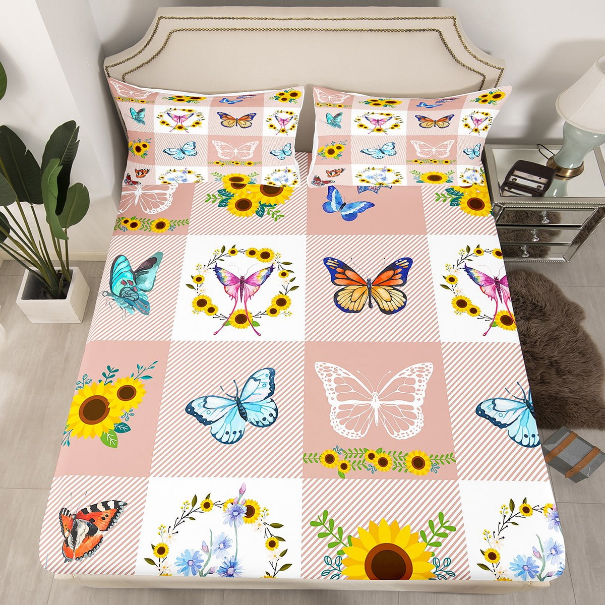 Butterfly Bedding Set,Watercolor Teal Butterflies Rustic Wild Animal ...