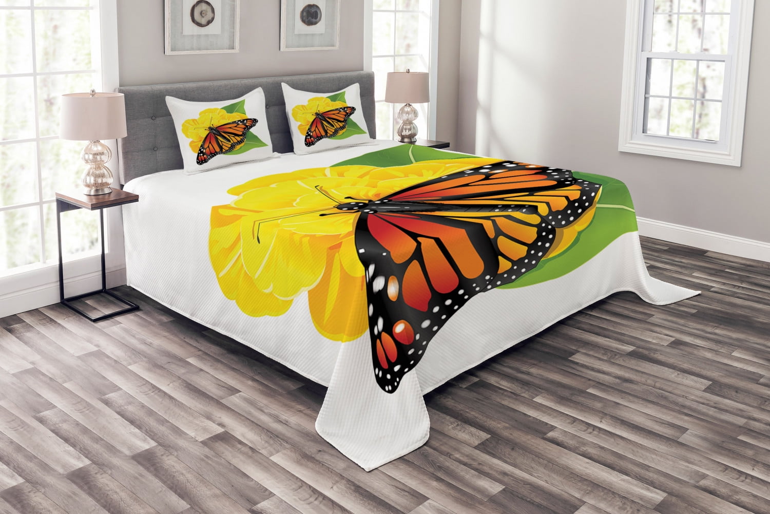 Butterfly Bedspread, Monarch Breed Moth Insect Flower Leaves ...