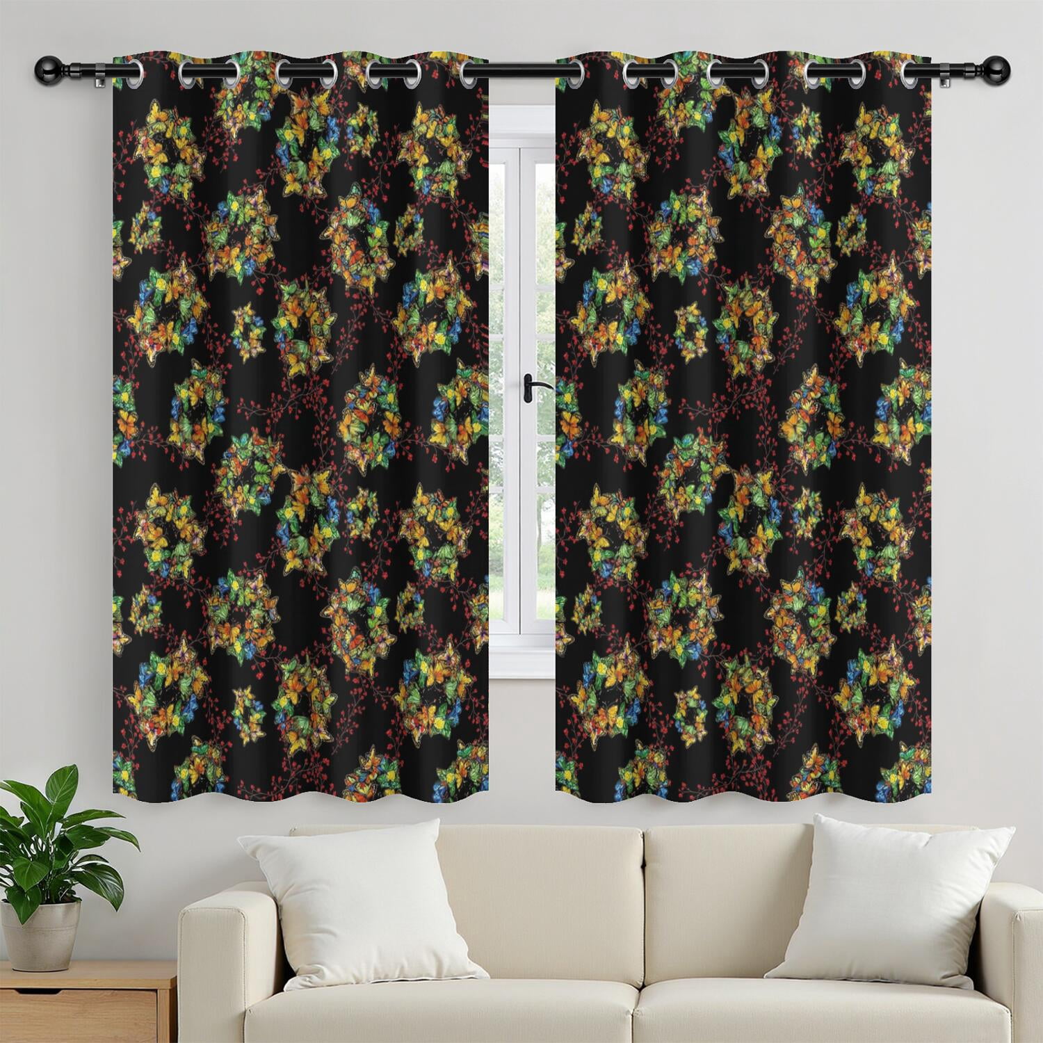Butterfly and Berry Multicolor Pattern Blackout Curtains,Triple Weaved ...