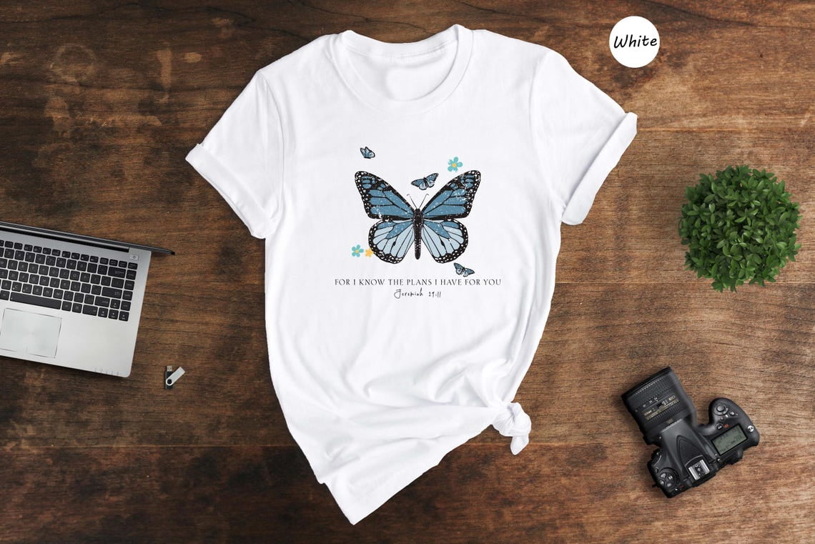 Butterfly Bible Verse Christian Faith Mom T-Shirt All Size S-5XL ...