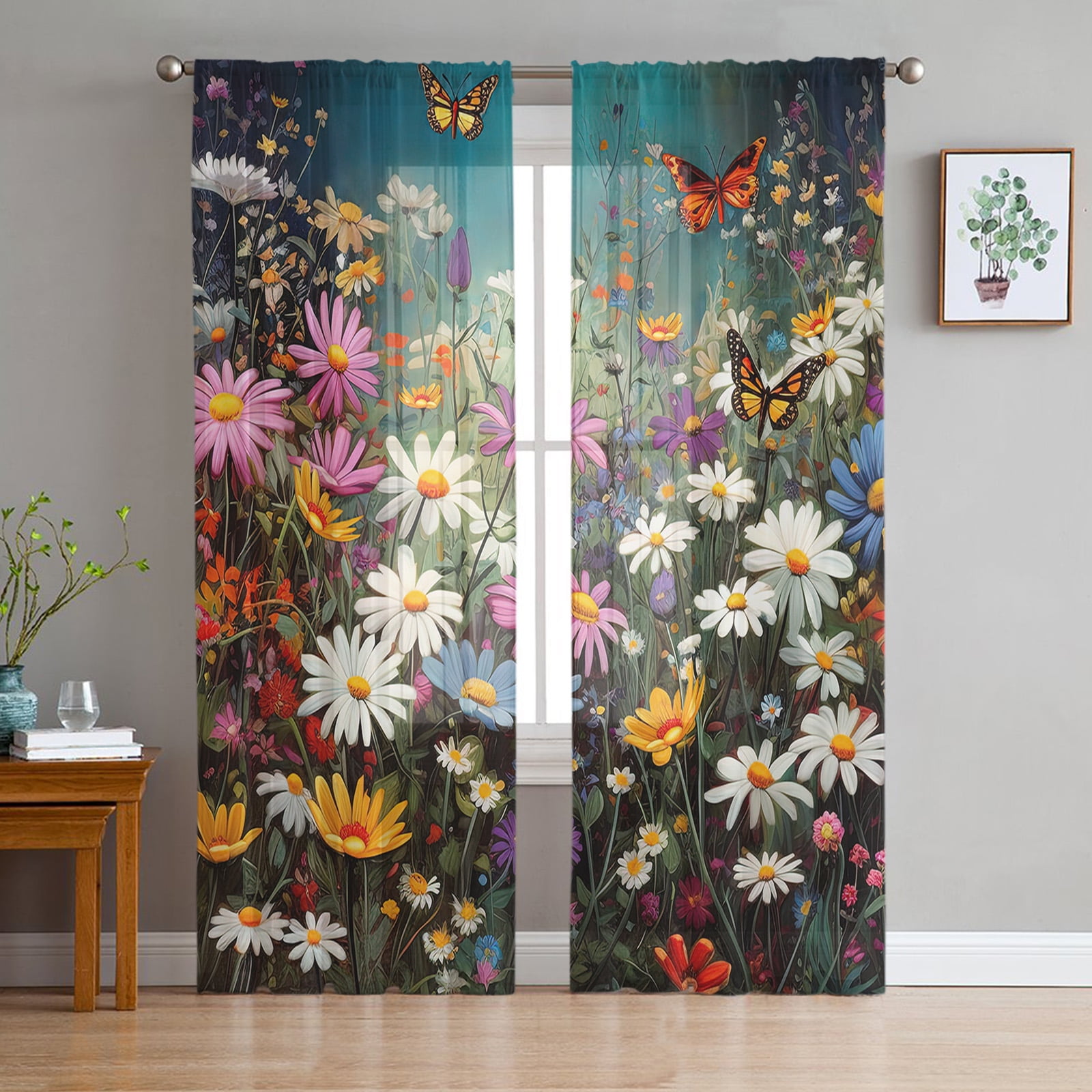 Butterfly Birch Forest Color Tulle Voile Curtains For Bedroom Window ...