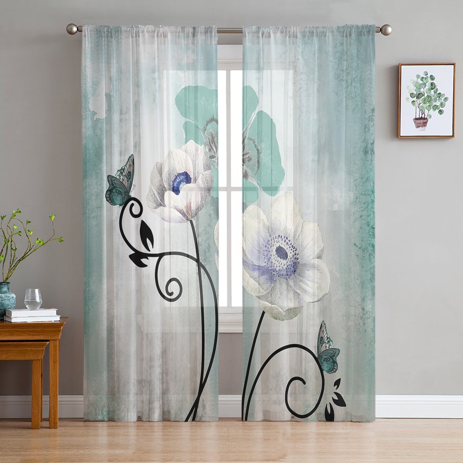Butterfly Birch Forest Color Tulle Voile Curtains For Bedroom Window ...