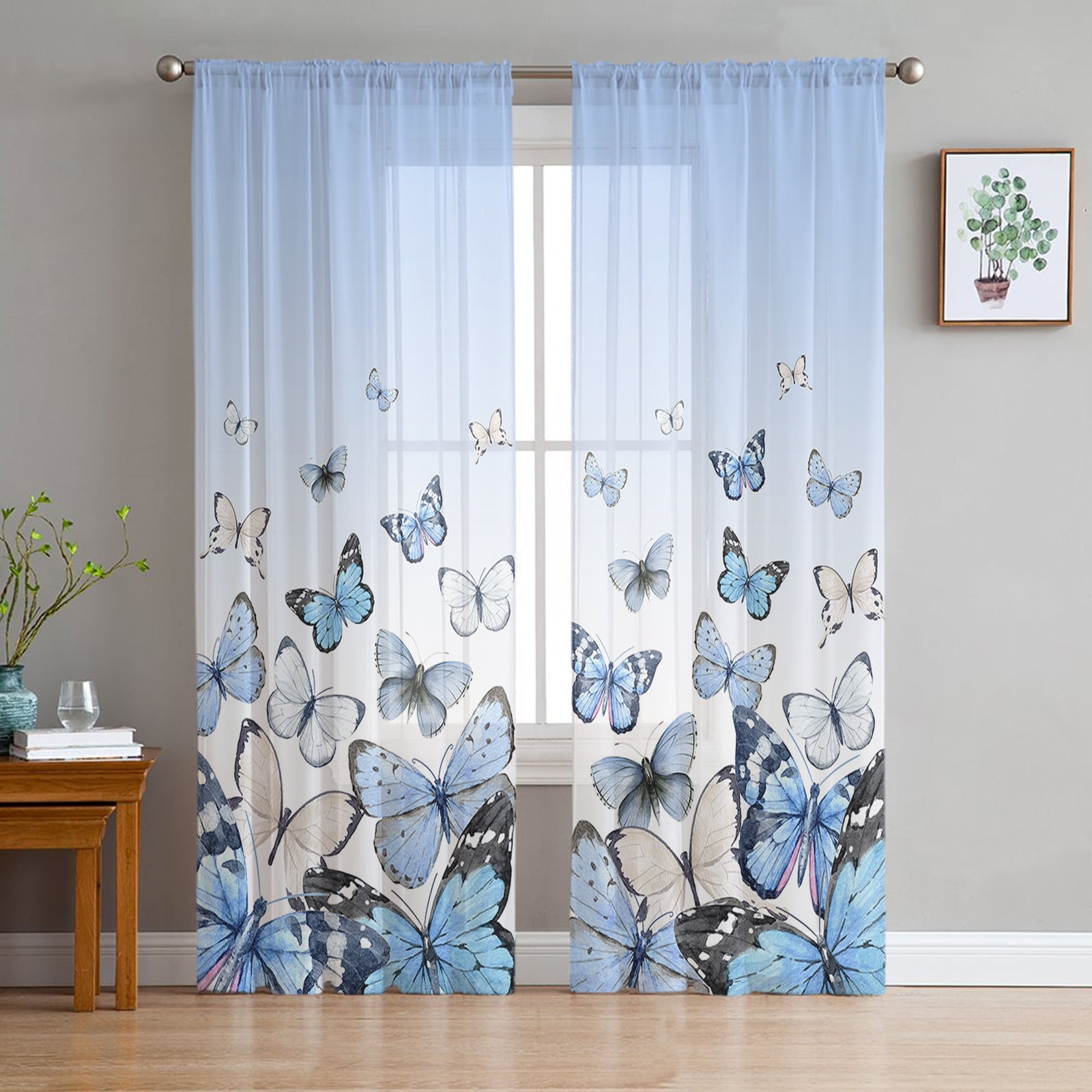 Butterfly Birch Forest Color Tulle Voile Curtains For Bedroom Window ...