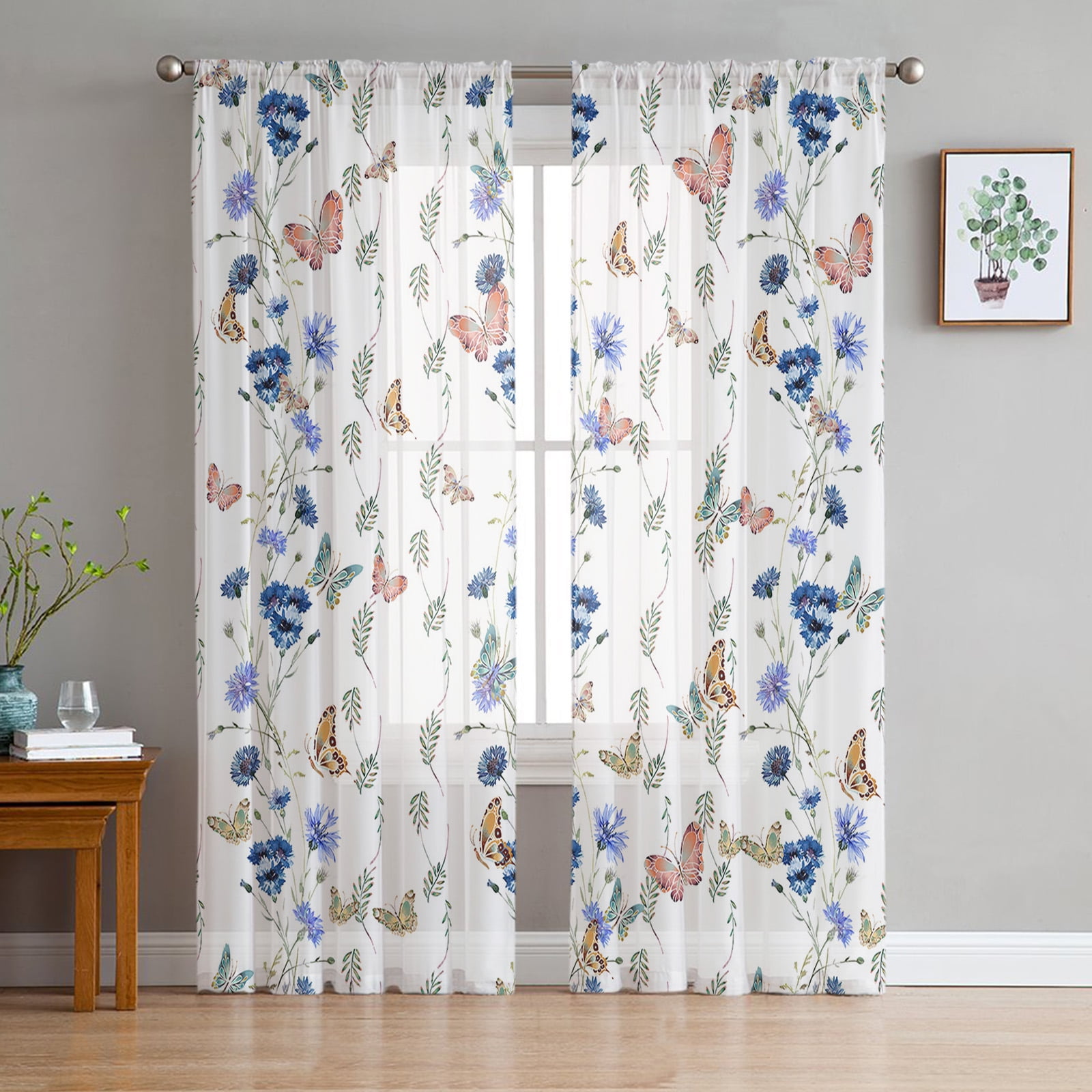 Butterfly Birch Forest Color Tulle Voile Curtains For Bedroom Window ...