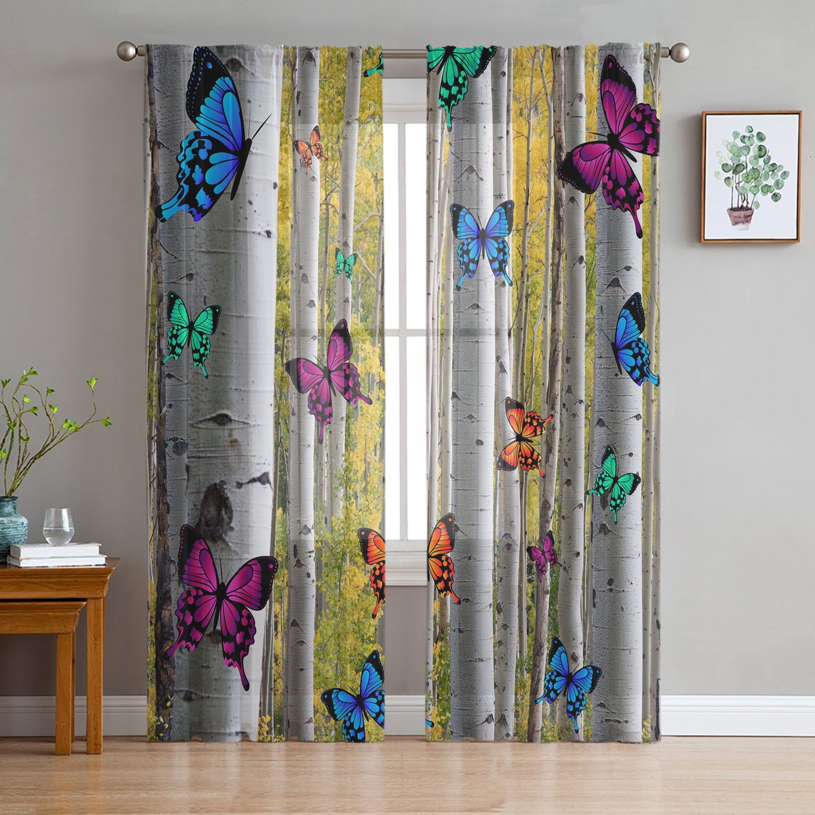 Butterfly Birch Forest Color Window Treatment Tulle Modern Sheer ...