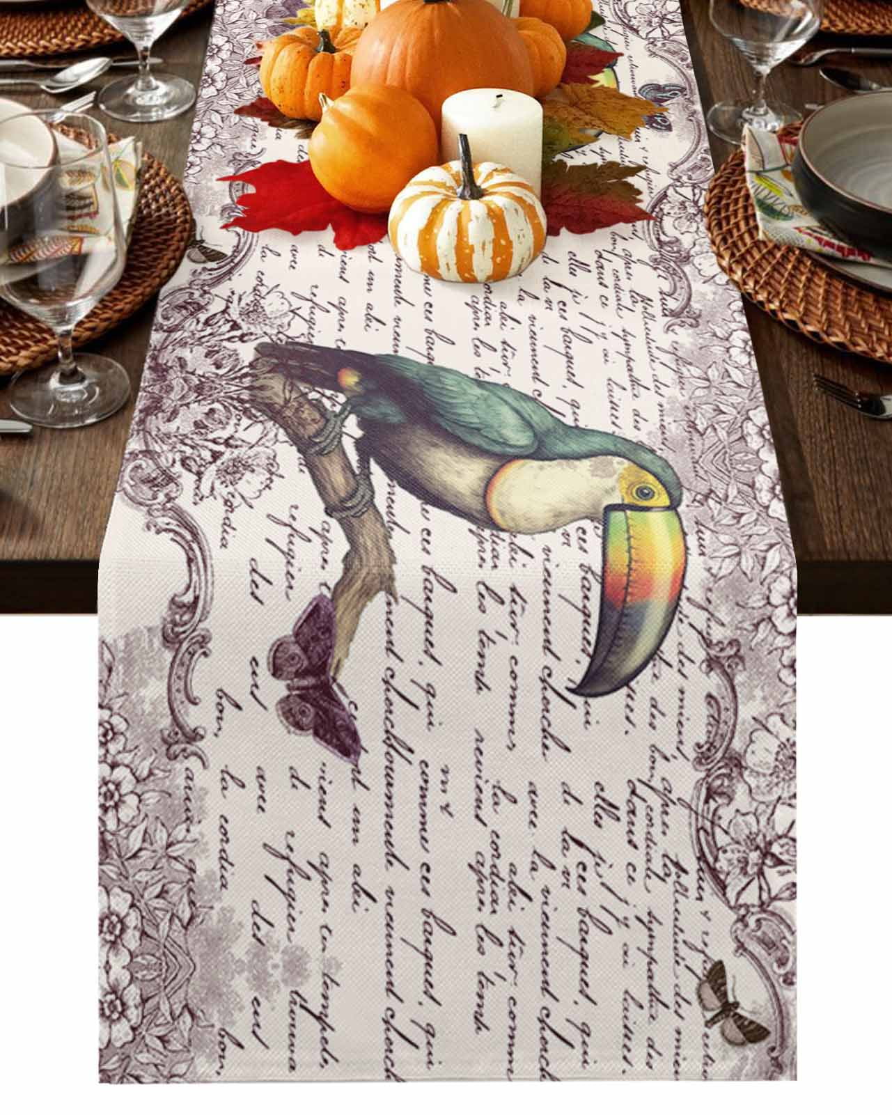 Butterfly Bird Table Runner-Cotton Linen- 48 Inch Holiday Dresser ...