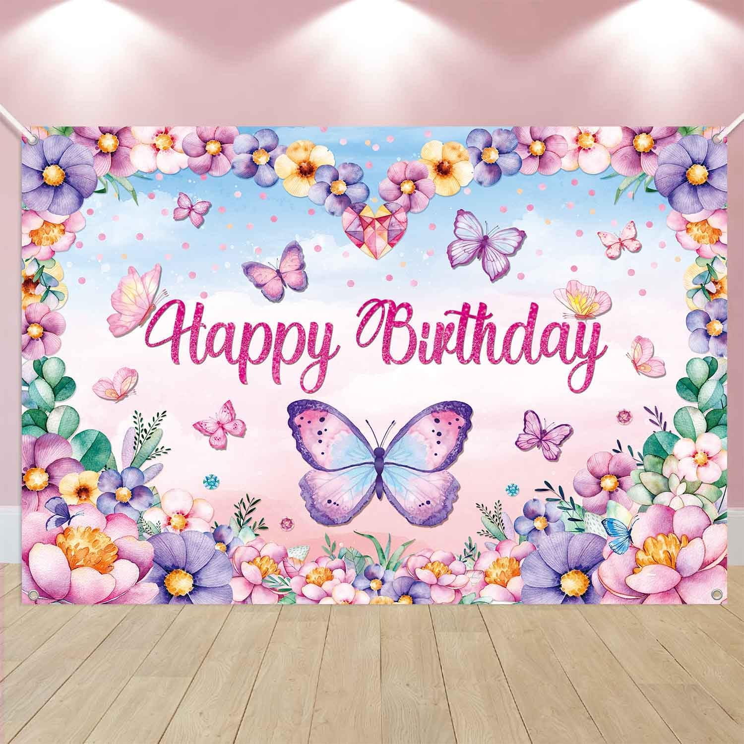 Butterfly Birthday Backdrop Butterflies Birthday Party Decorations for ...