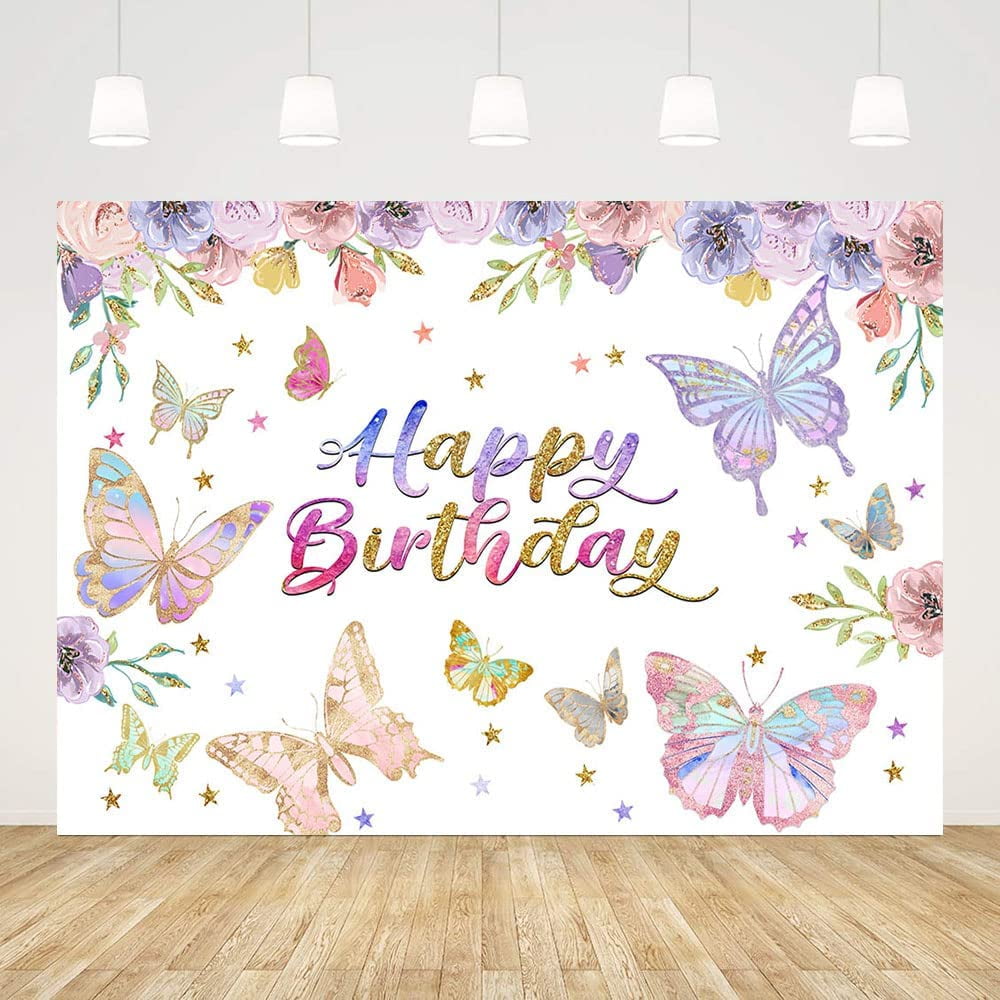 Butterfly Birthday Backdrop for Girls Spring Theme Colorful Flowers ...