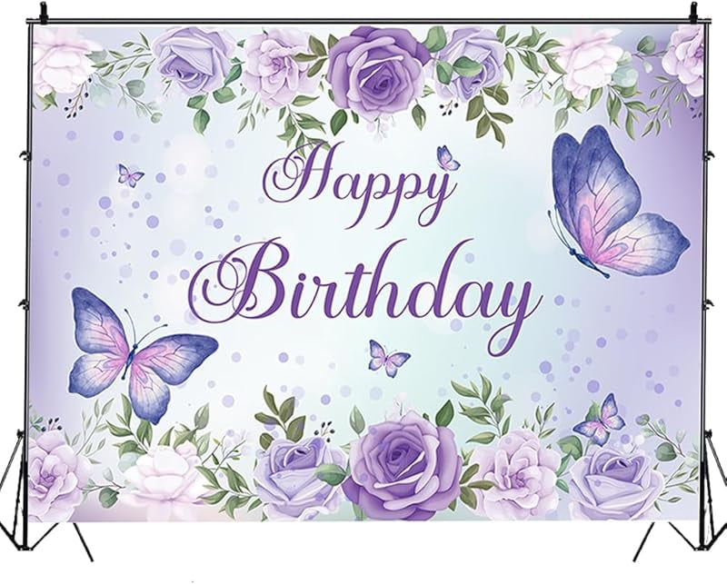 Butterfly Birthday Backdrop Purple Butterfly Backdrop Rose Flowers ...