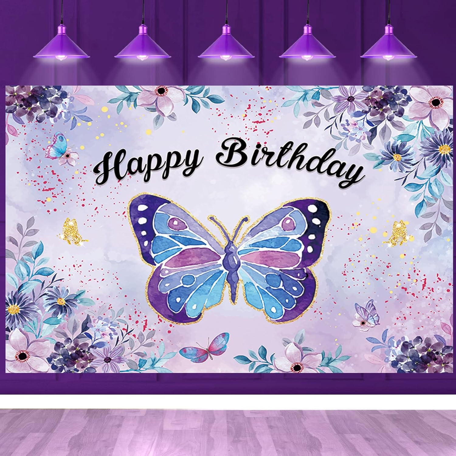 Butterfly Birthday Decorations Happy Birthday Backdrop Banner for Girls ...