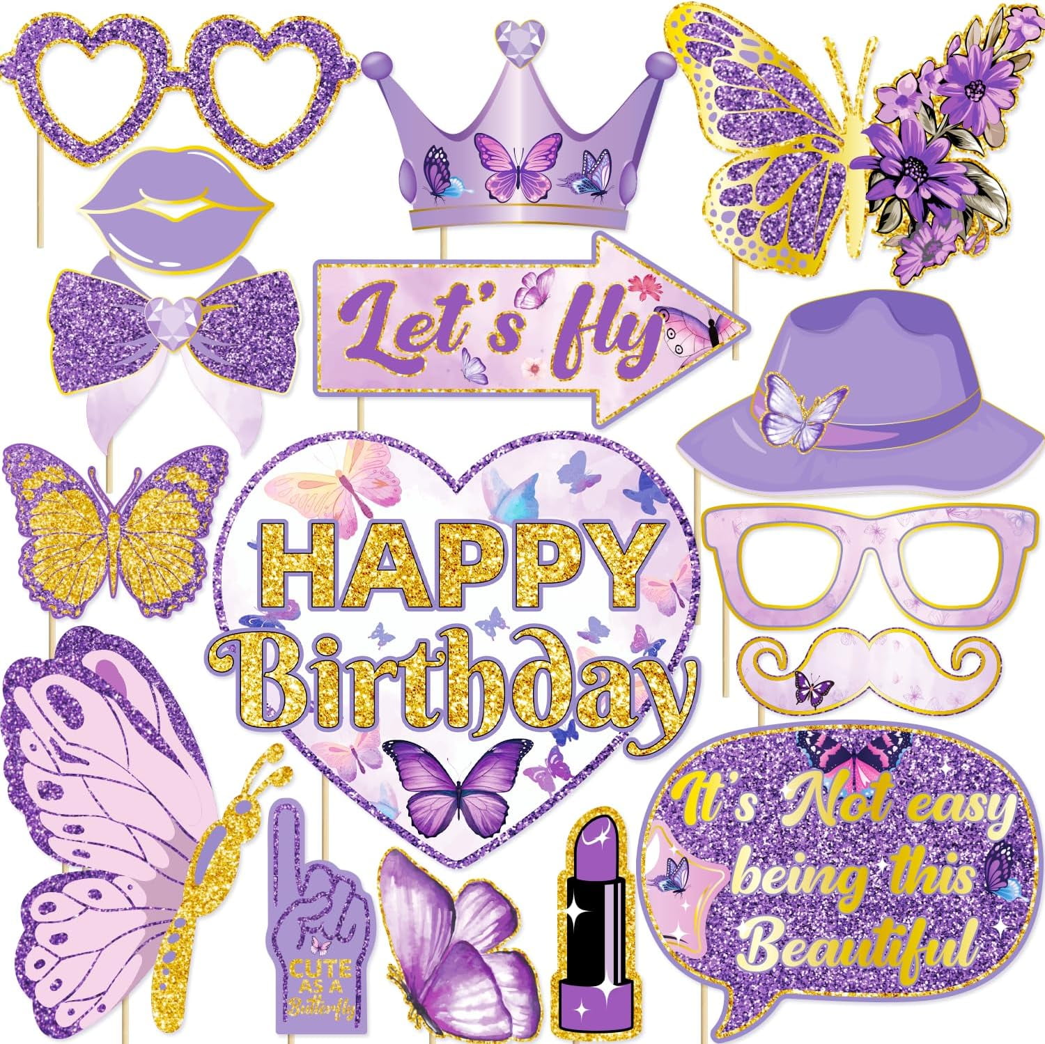 Butterfly Birthday Decorations Photo Booth Props Purple Butterfly ...