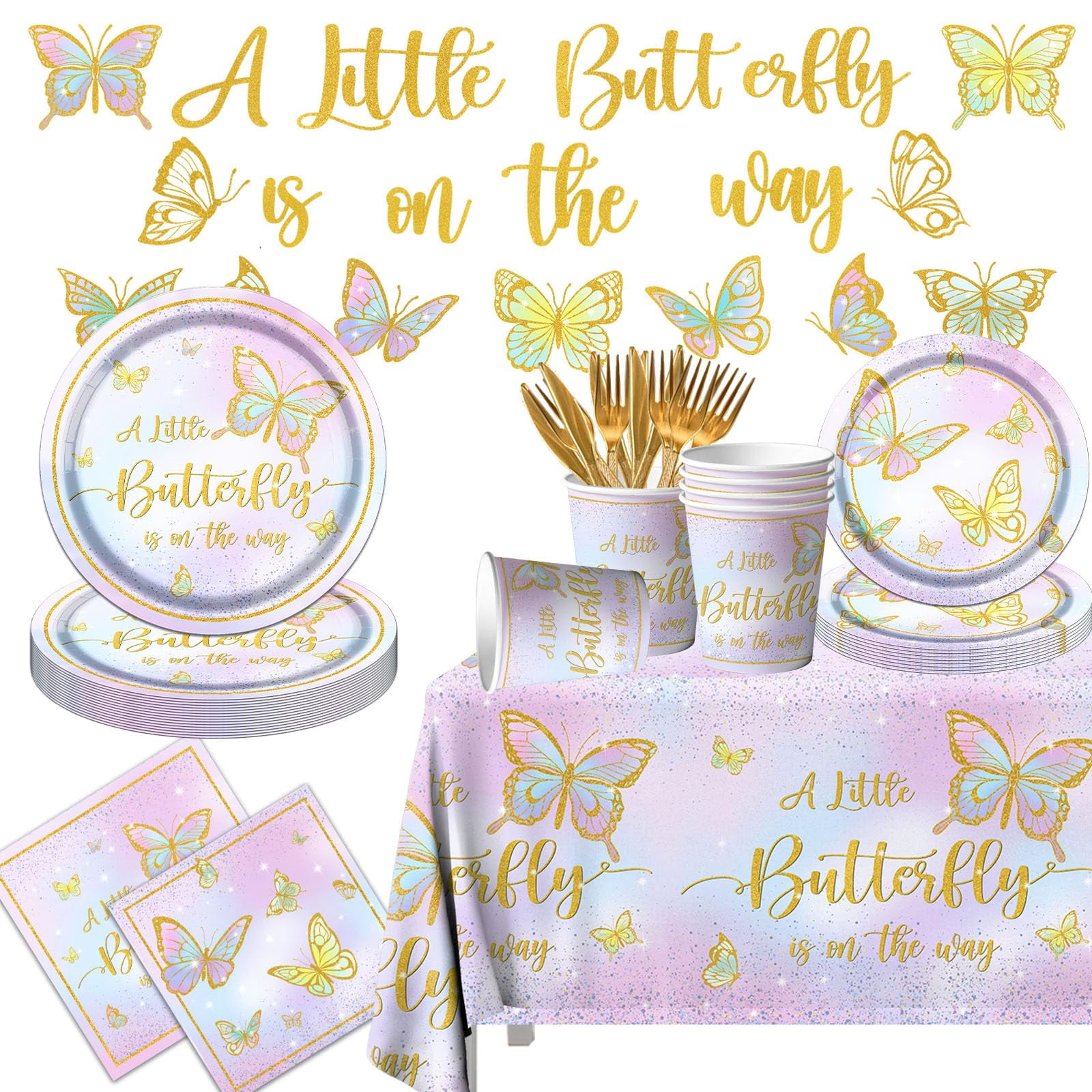 Butterfly Birthday Party Decorations AIF4 Purple and Gold Glitter ...