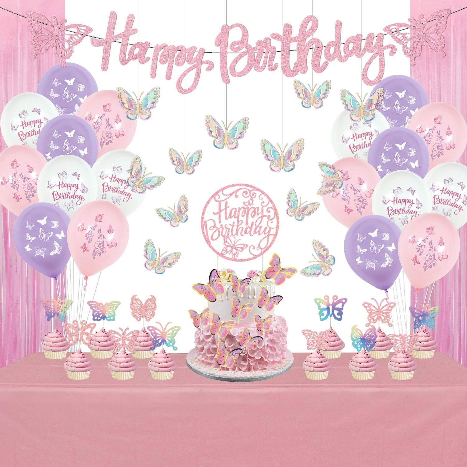 Butterfly Birthday Party Decorations - Butterfly Happy Birthday Banner ...