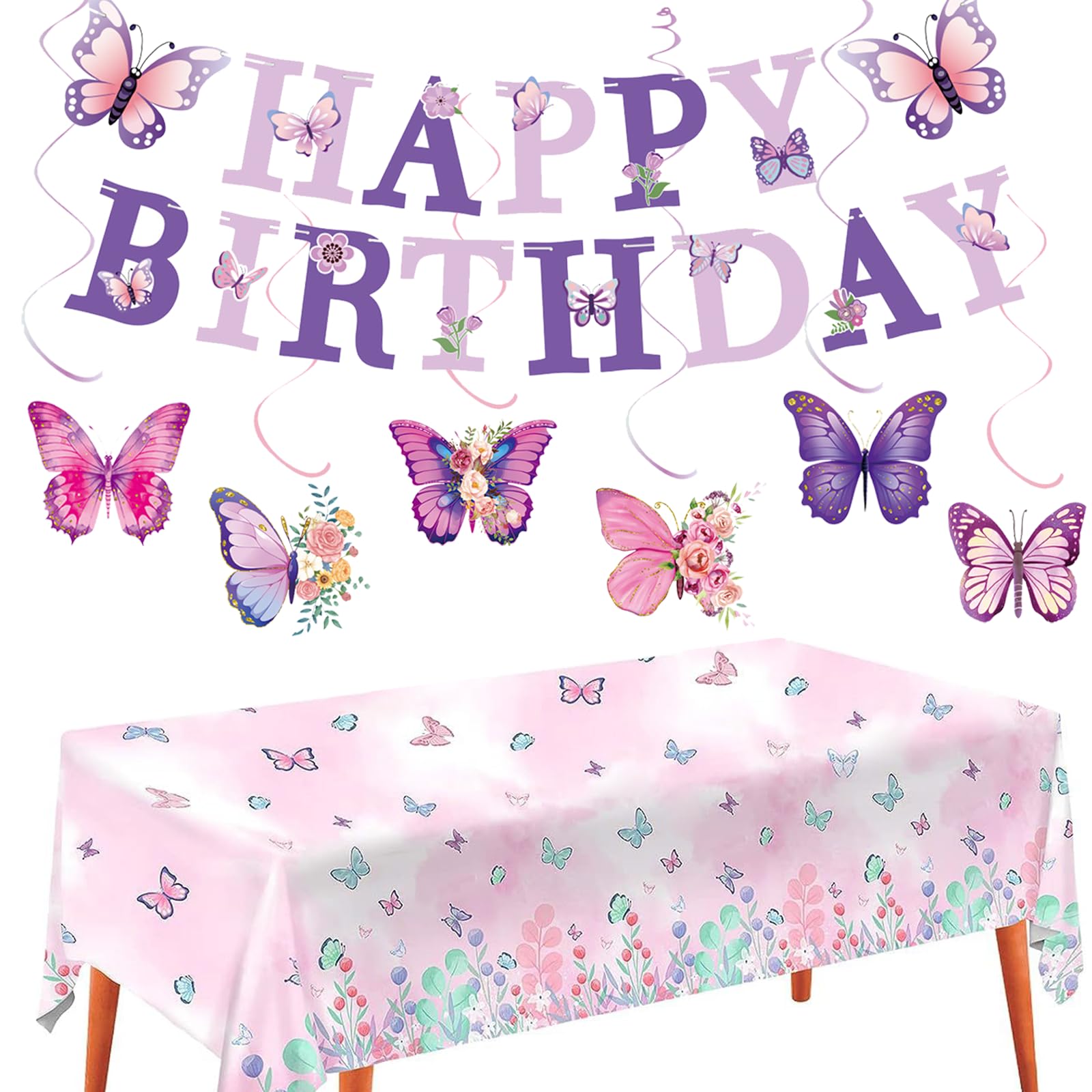 Butterfly Birthday Party Supplies SSF20 Happy Birthday Banner Hanging ...