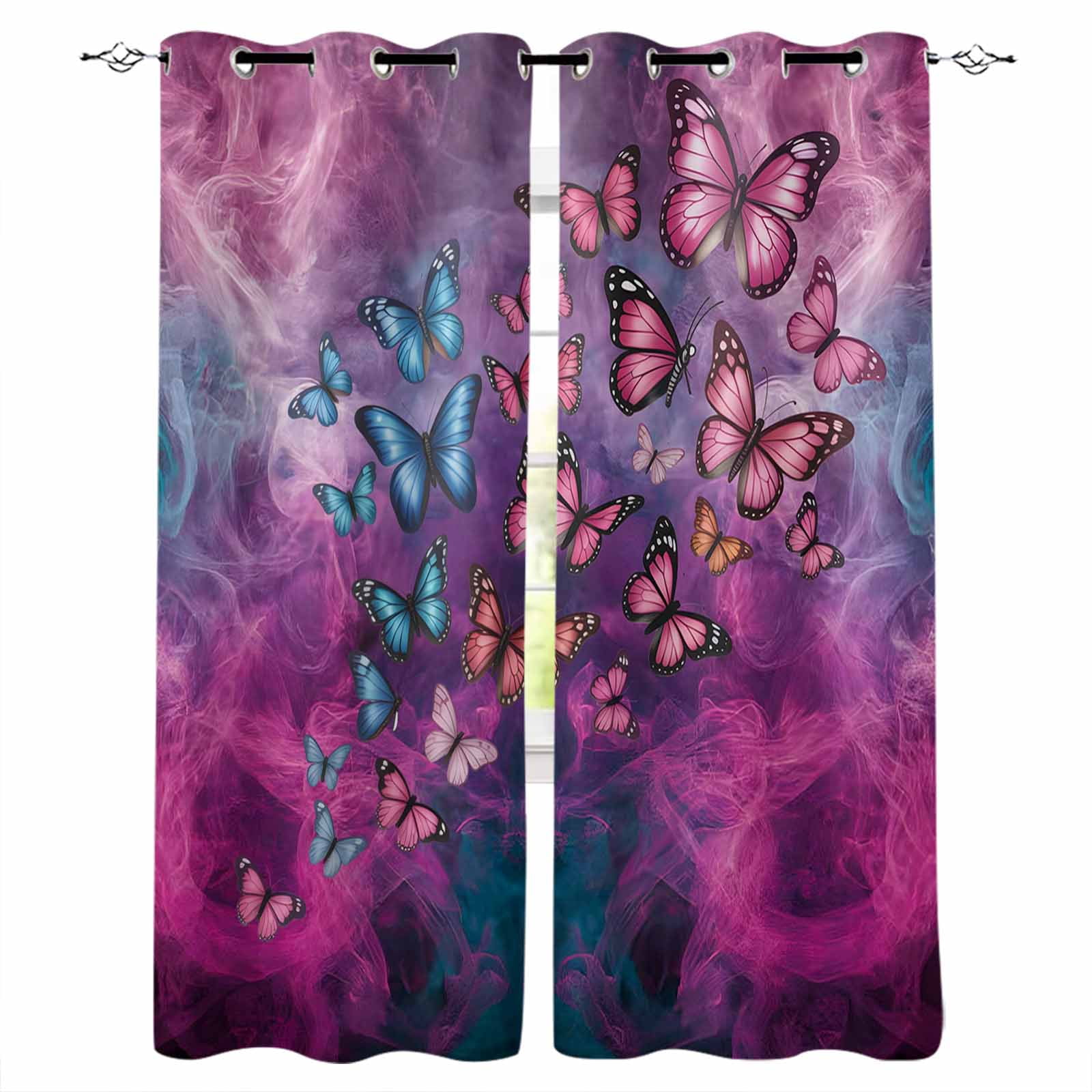 Butterfly Black Out Curtains 84 Inch Long for Living Room, Purple Blue ...