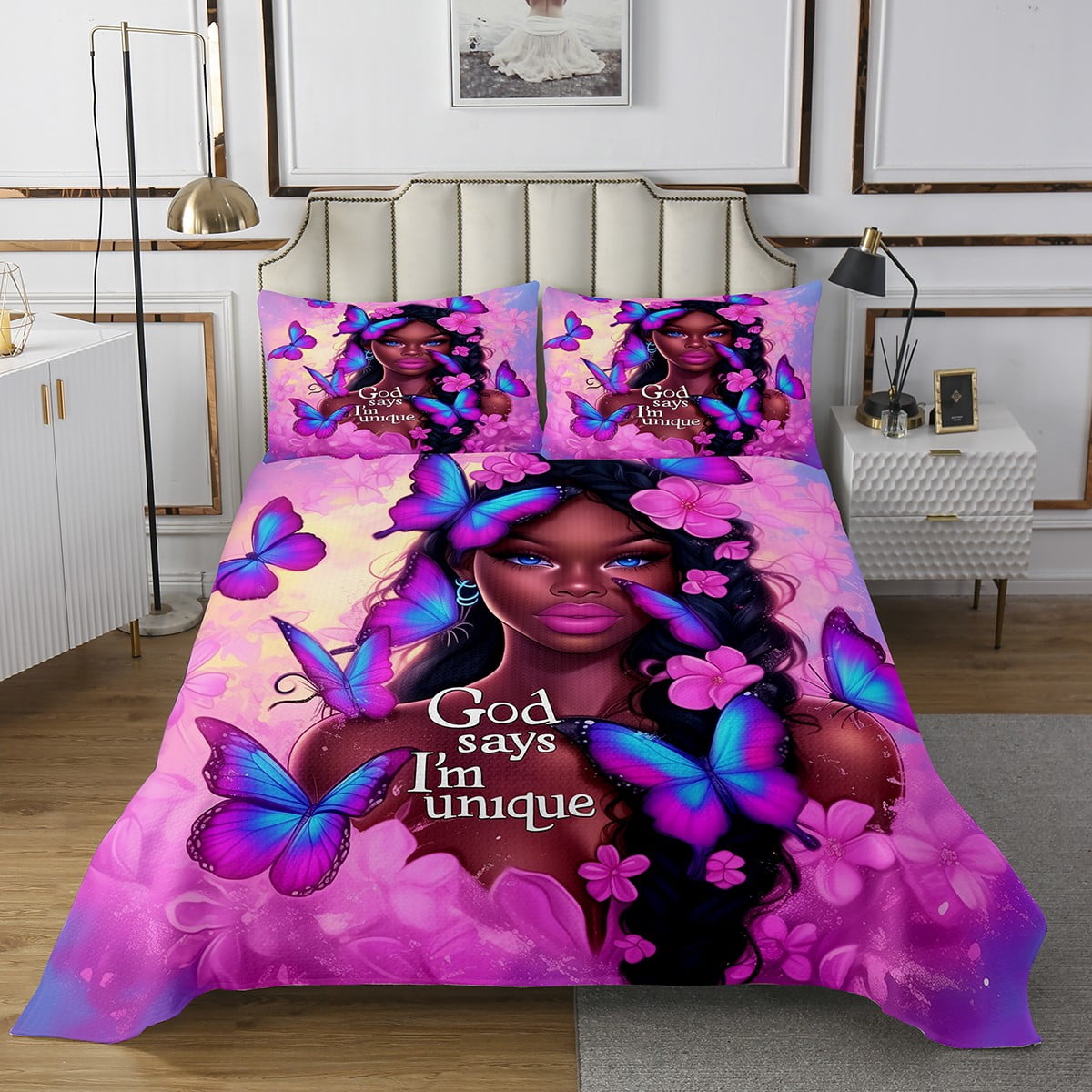 Butterfly Black King Quilt Set, Rainbow Bedspread American Black Bed ...