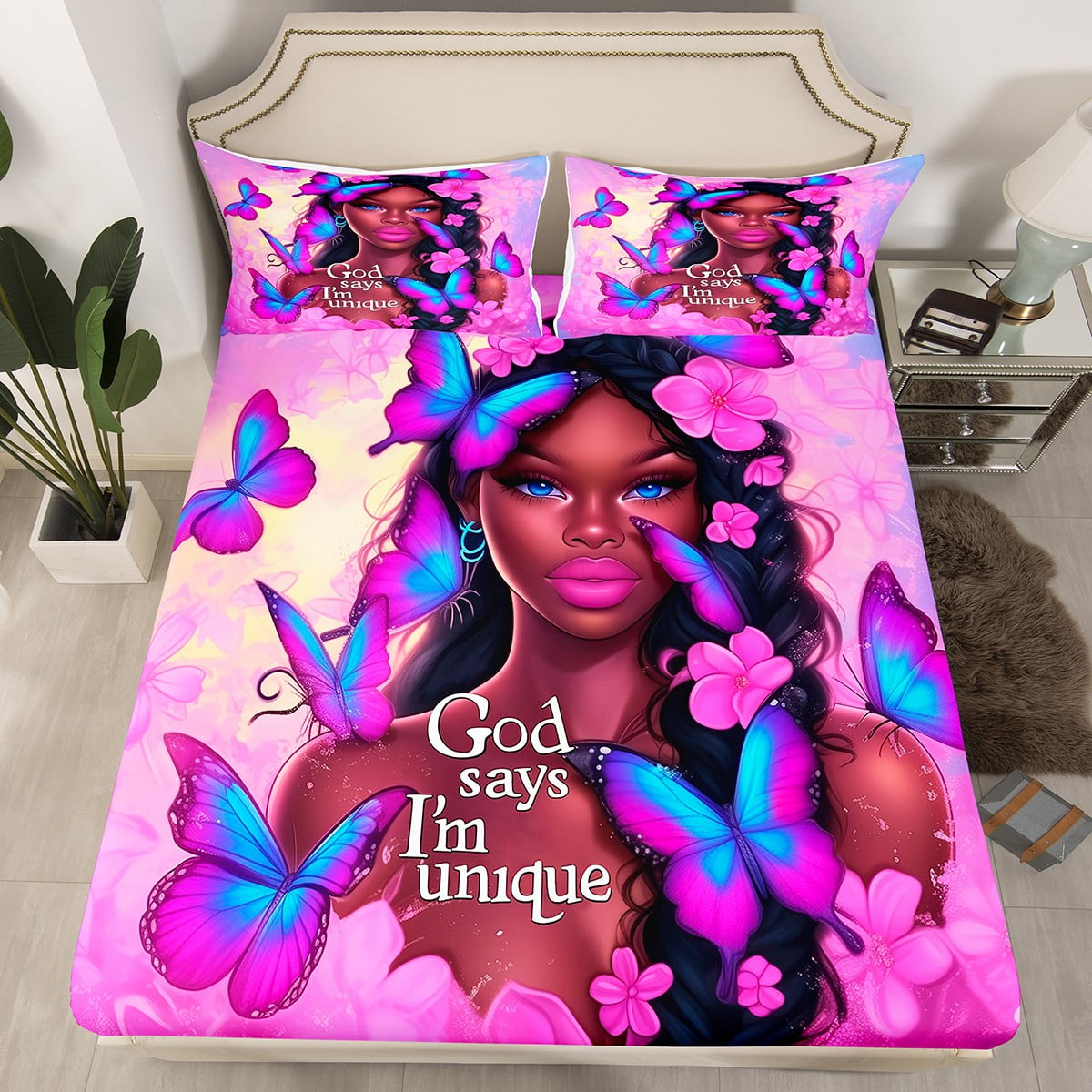 Butterfly Black Twin Bed Sheets, Rainbow Fitted Sheet American Black ...