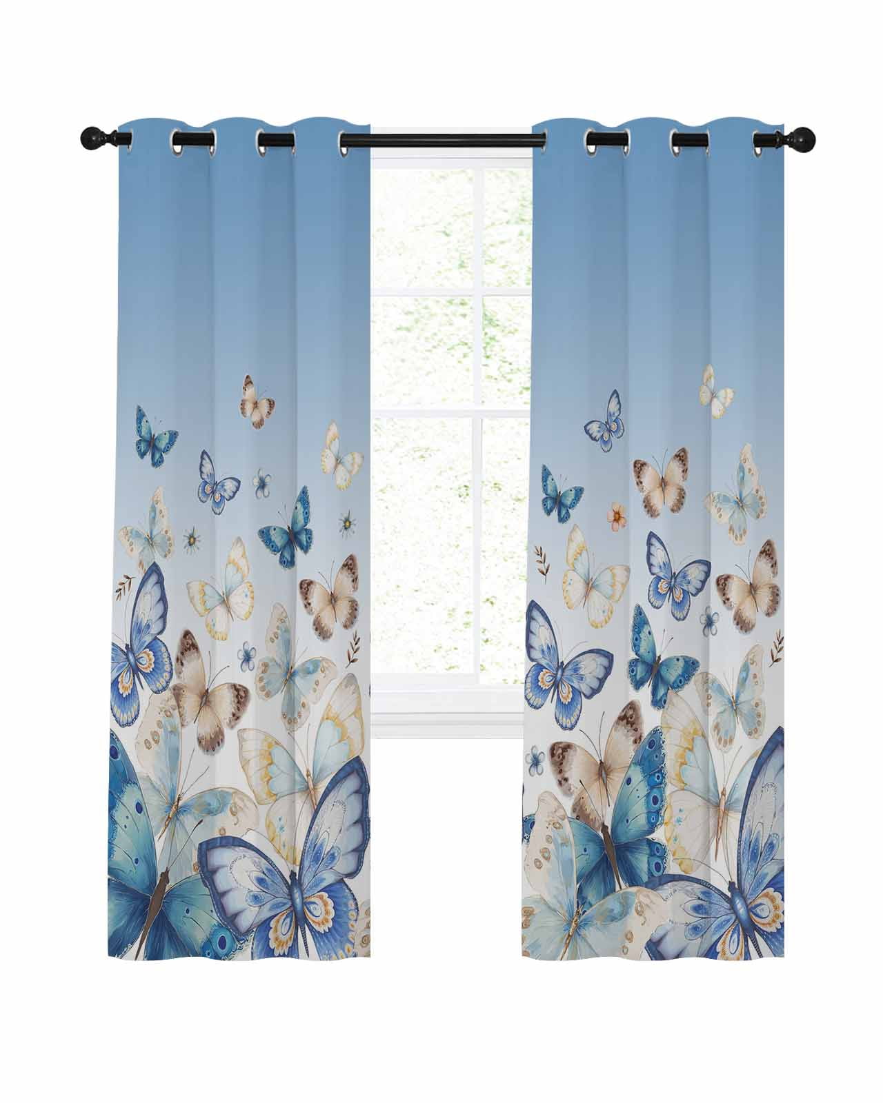 Butterfly Blackout Curtains 96 Inch Length Abstract Blue Gold Animal ...