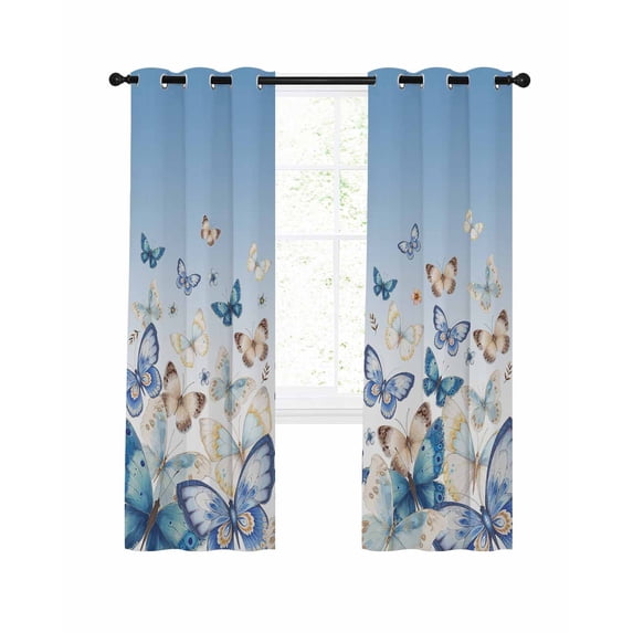 Butterfly Blackout Curtains 96 Inch Length Abstract Blue Gold Animal ...