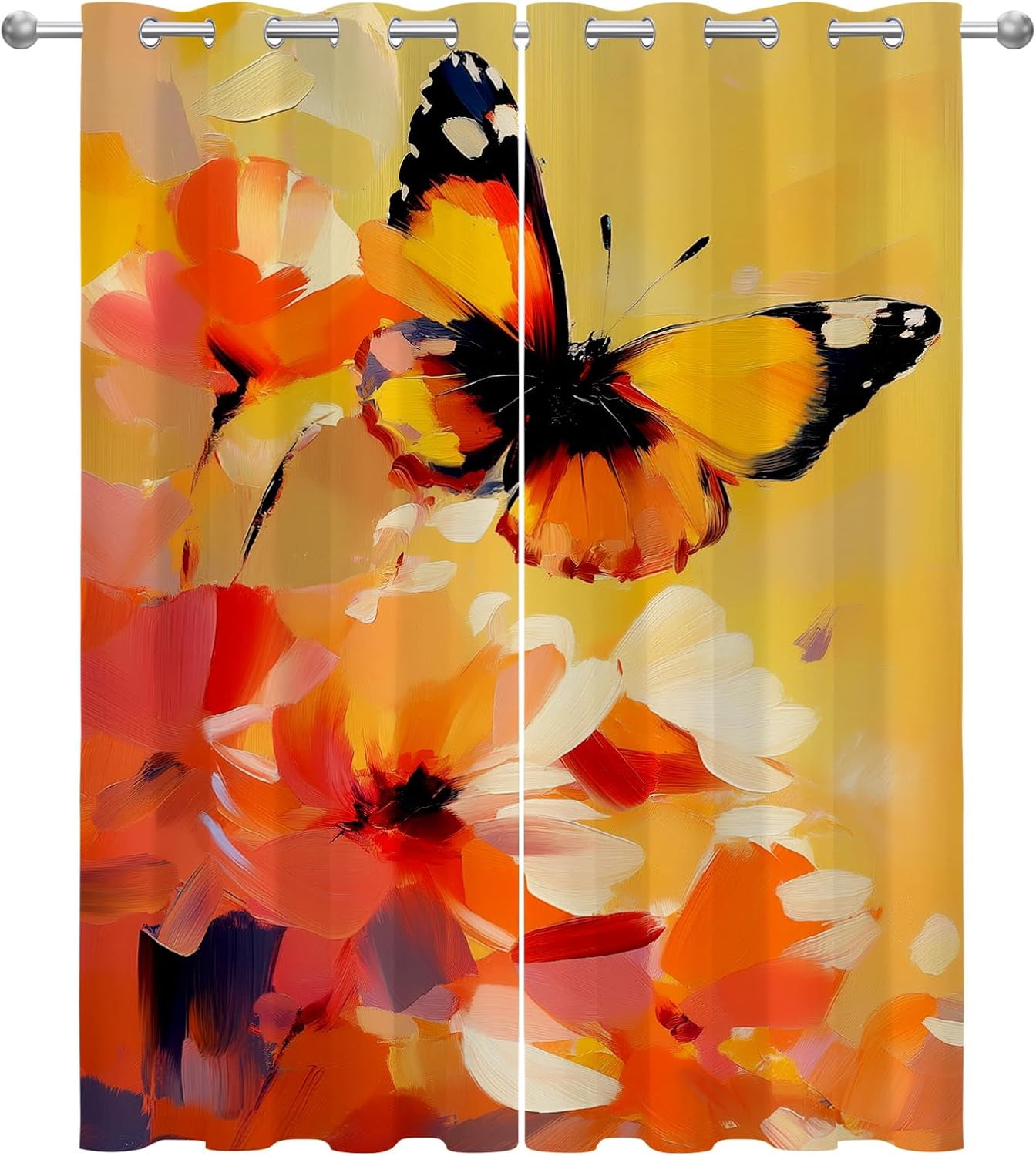 Butterfly Blackout Curtains, Abstract Floral Red Orange Patterned ...