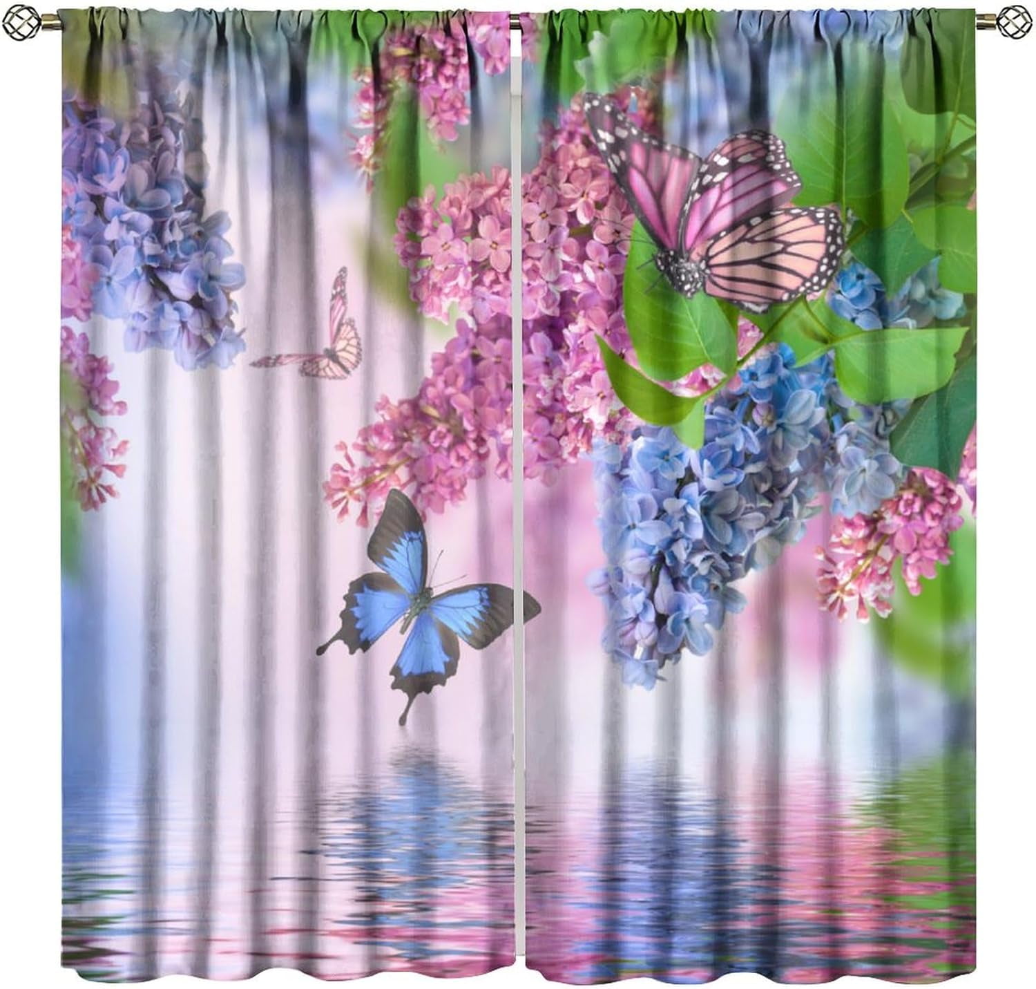 Butterfly Blackout Curtains Spring Pink Blue Flowers Colorful Butterfly ...