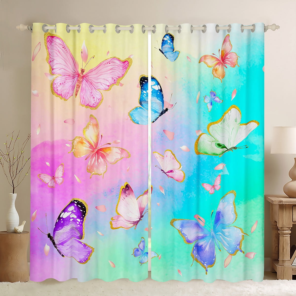 Butterfly Blackout Curtains,Rustic Farmhouse Animal Purple Teal Pink ...