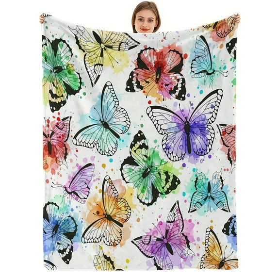 Butterfly Blanket - 1pc with White Background and Colorful Butterfly ...