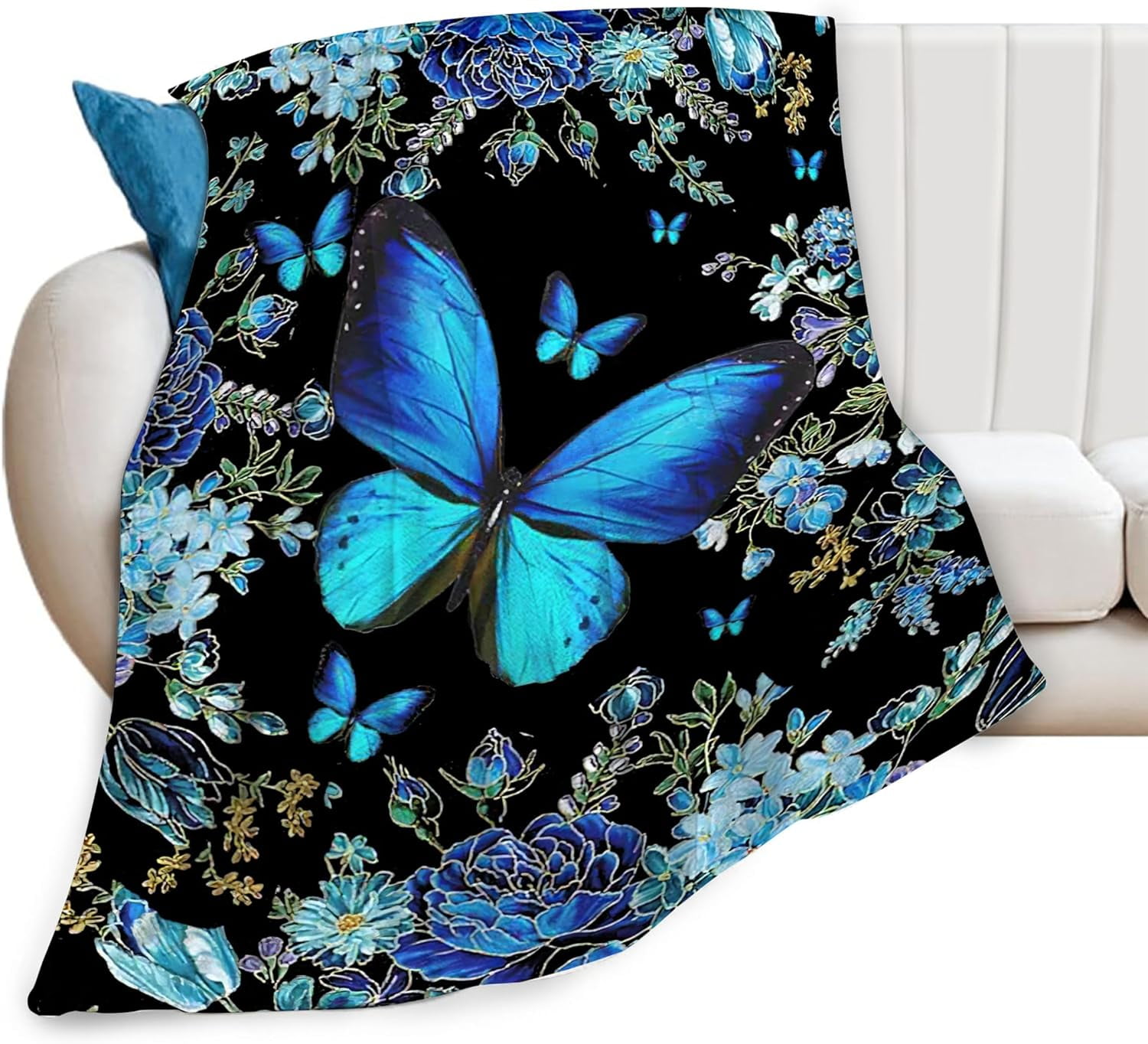 Butterfly Blanket Blue Butterflies Decor Throw Blanket Super Warm Soft ...