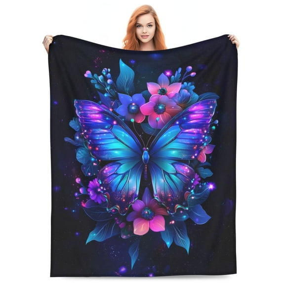 Butterfly Blanket Blue Butterflies Galaxies Floral Flowers Fleece ...