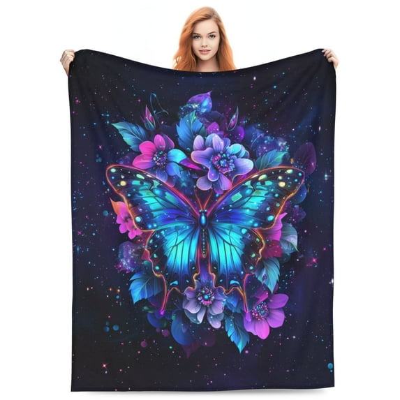 Butterfly Blanket Blue Butterflies Galaxies Floral Flowers Fleece ...