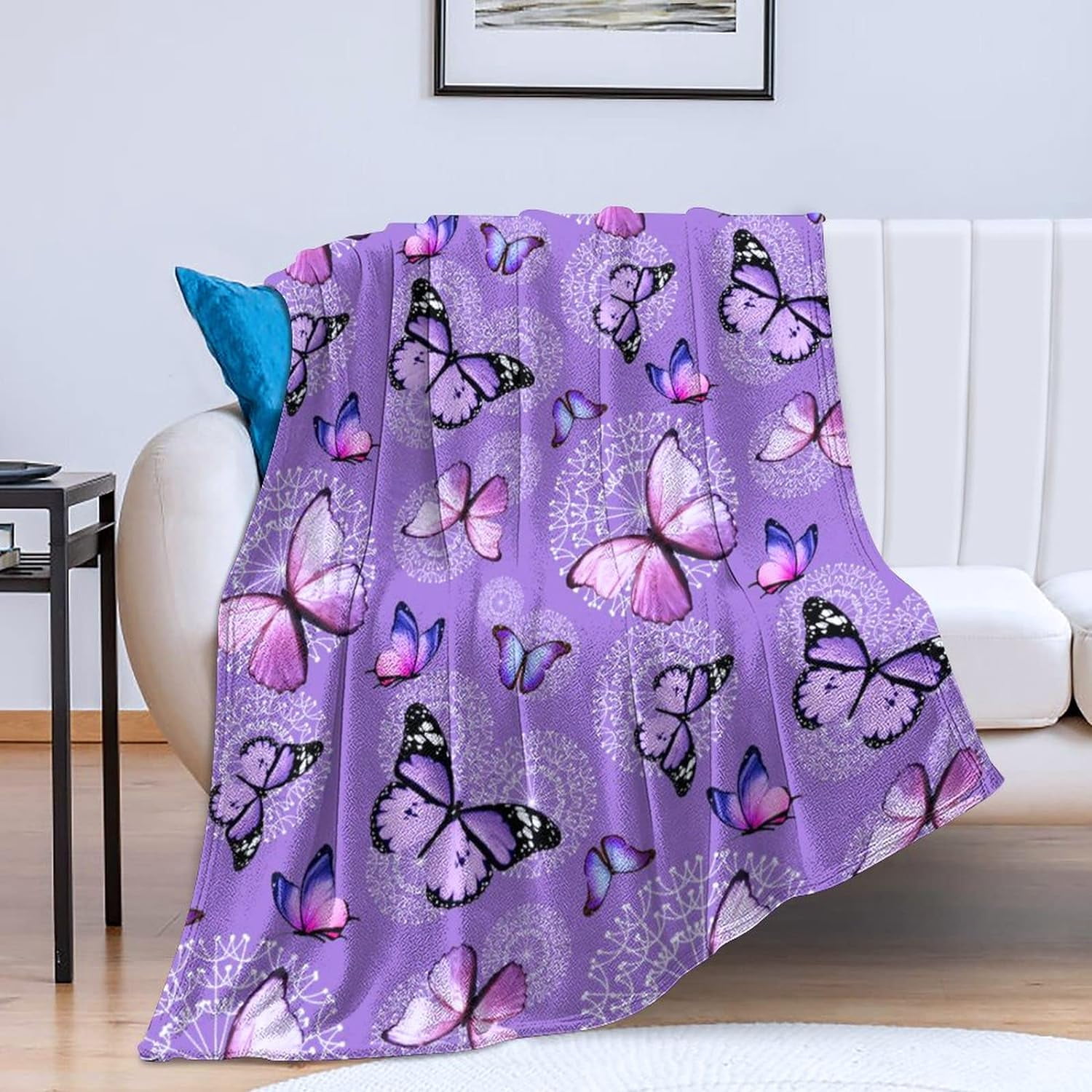 Butterfly Blanket Purple Butterflies Throw Blanket Ultra Soft Flannel ...