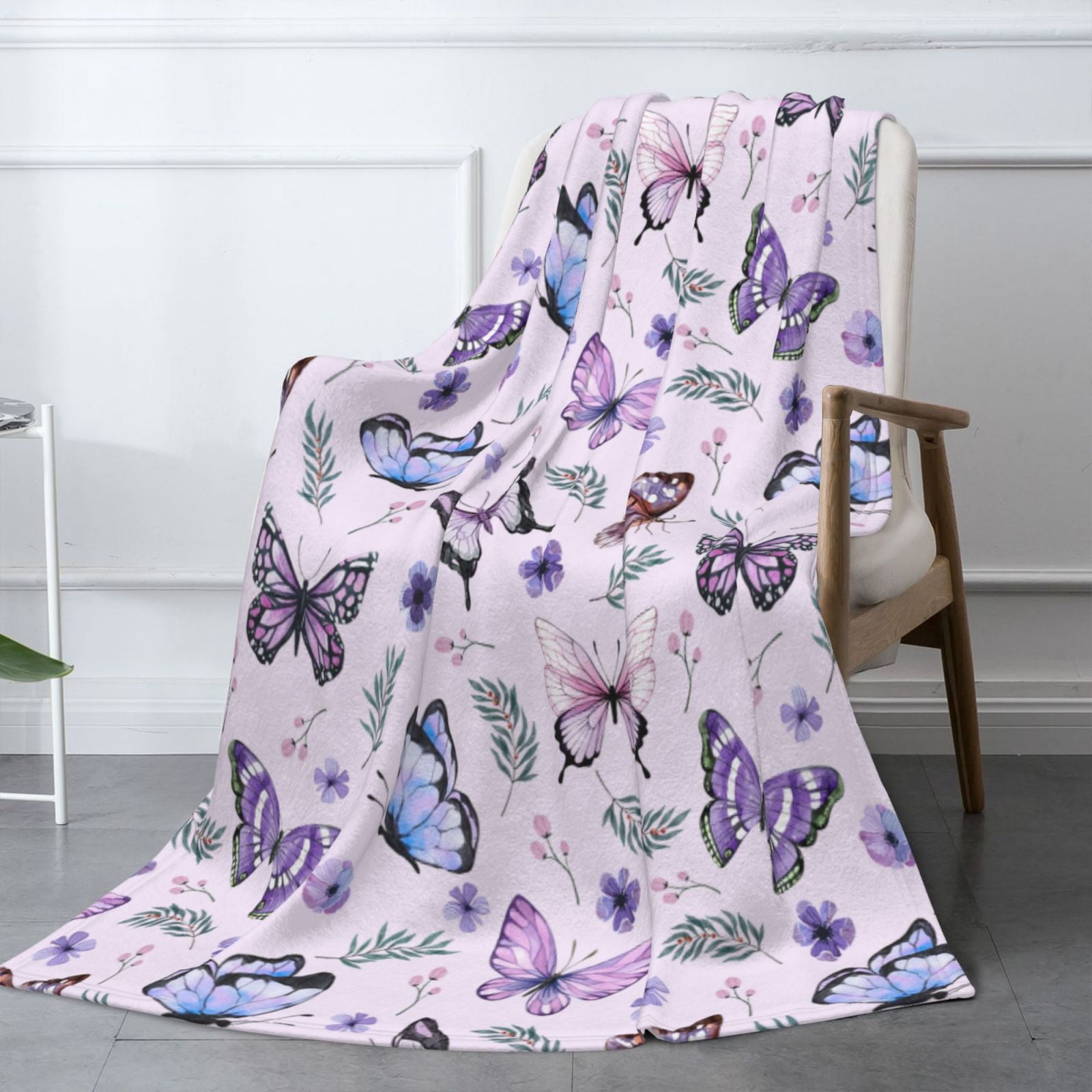 Butterfly Blanket Throw - Soft Cozy Fluffy Pink Fleece Blanket for Bed ...