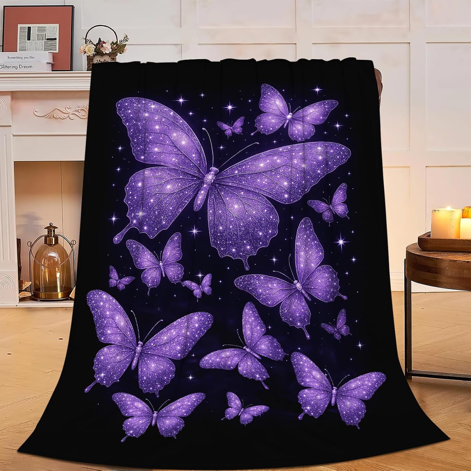 Butterfly Blanket for Women Beautiful Purple Butterflies Fleece Blanket ...