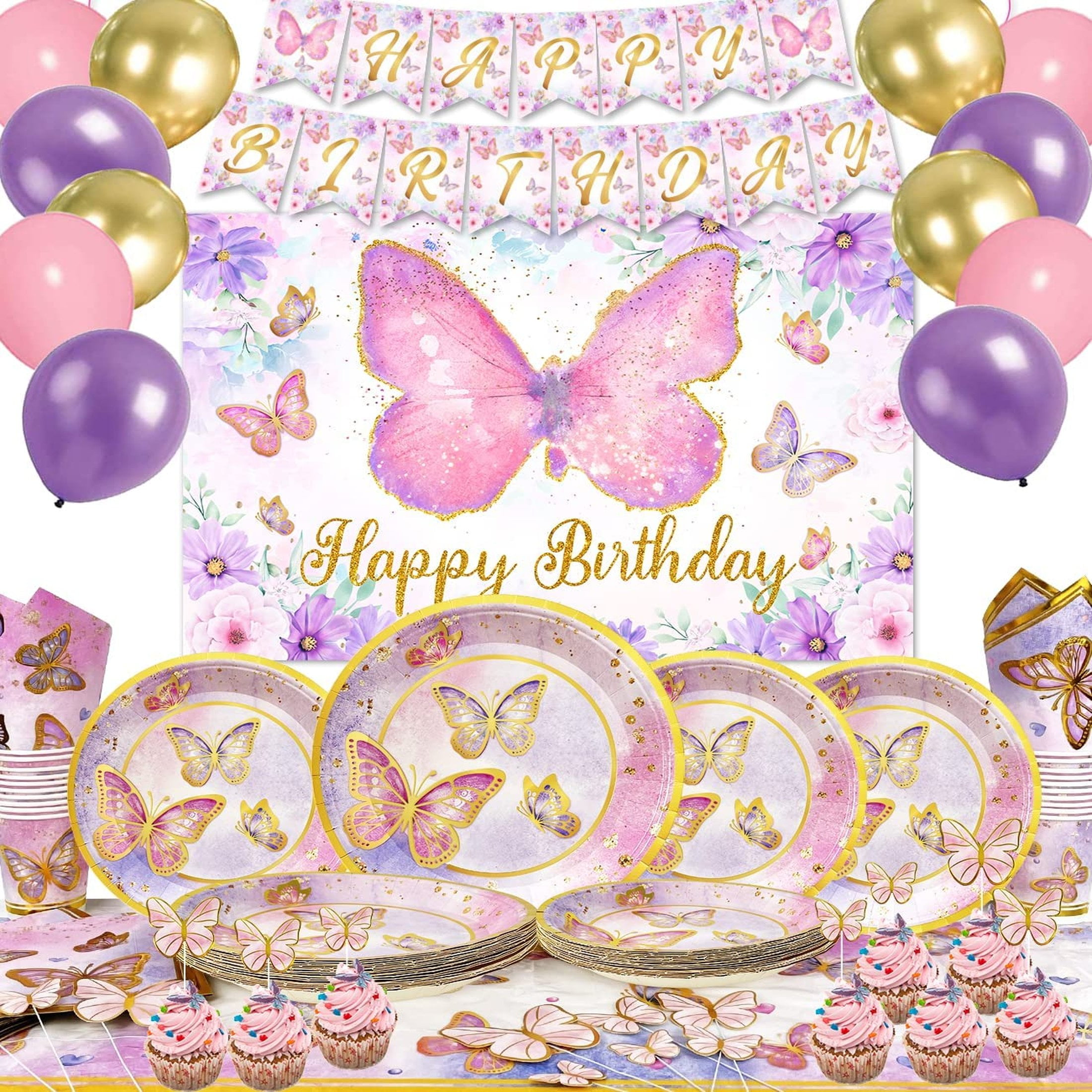 Butterfly Bliss Party Pack - Complete Tableware Set for 20 Guests with ...