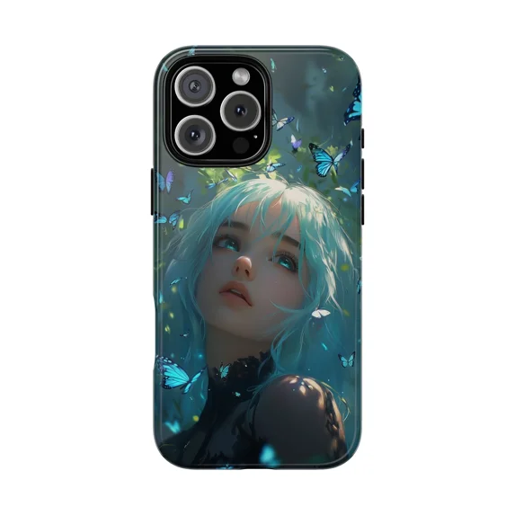 Butterfly Blue Anime Girl Fantasy Phone Case with iPhone 11-17 Pro Max ...