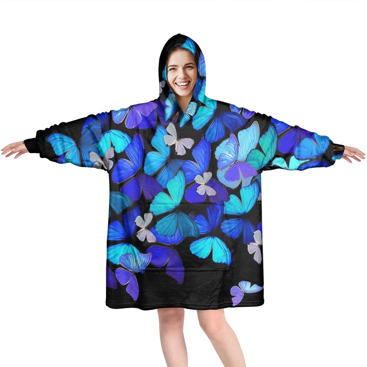 Butterfly Blue Purple Wing Pattern Wearable Oversized Blanket,Wearable ...