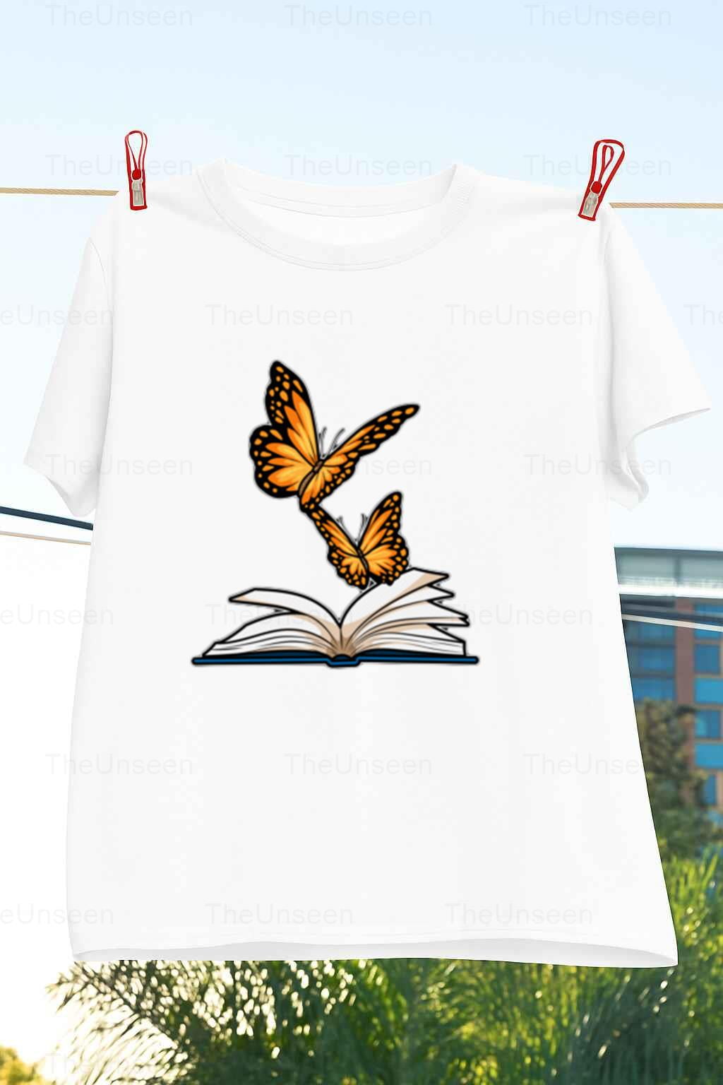 Butterfly Book Funny Insect Reading Bookworm Pun Unisex T-Shirt up to ...