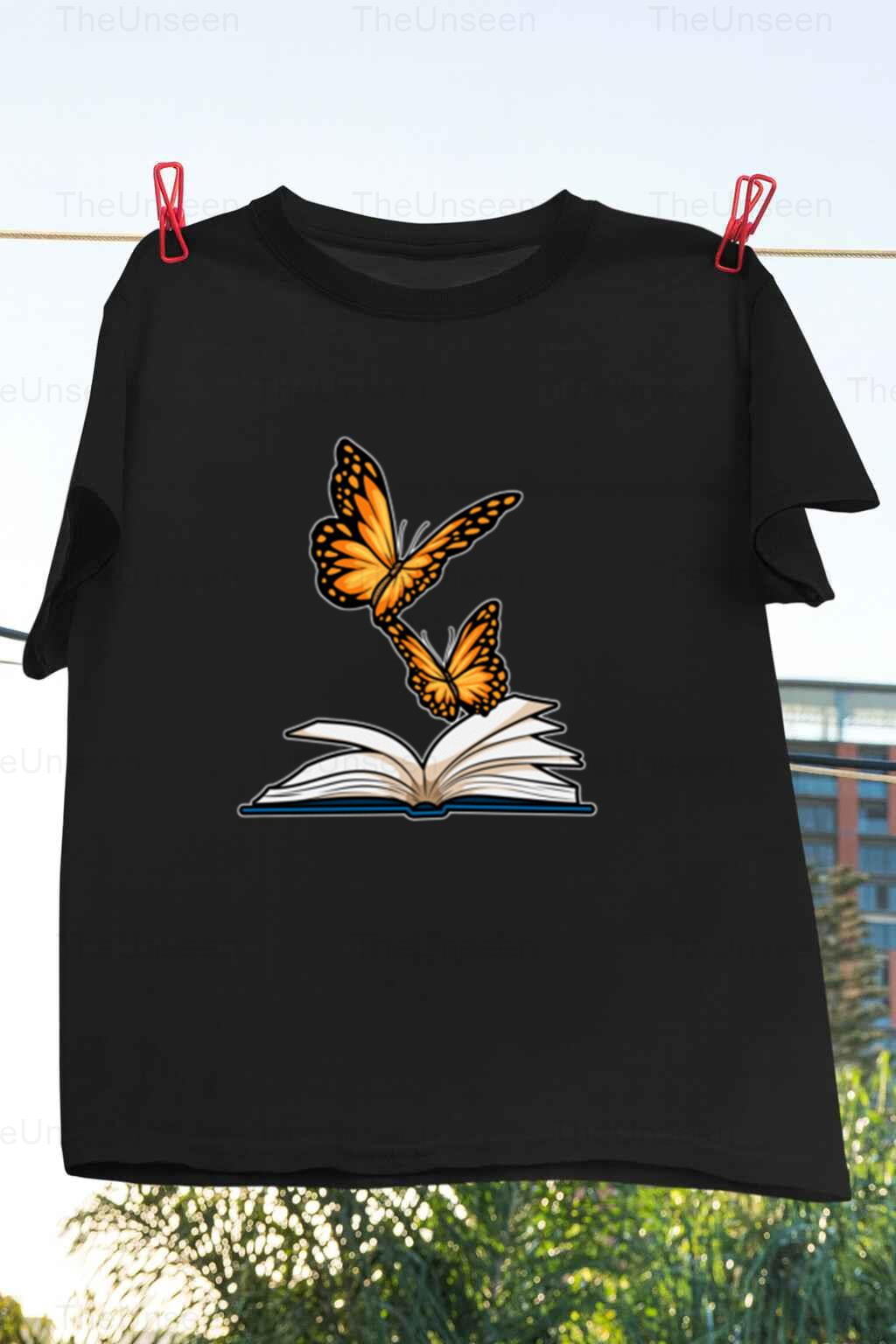 Butterfly Book Funny Insect Reading Bookworm Pun Unisex T-Shirt up to ...
