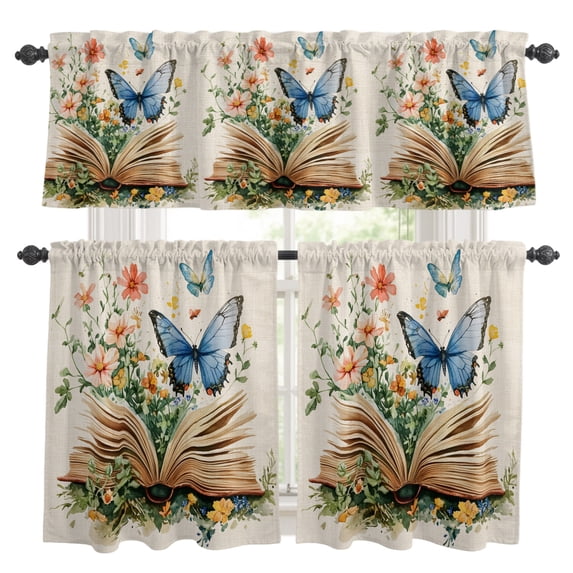 Butterfly Book Kitchen Curtains Set for Windows, Spring Florals ...