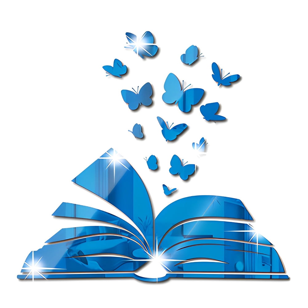Butterfly Book Mirror Wall Stickers Opened Book Mirror Decals DIY ...