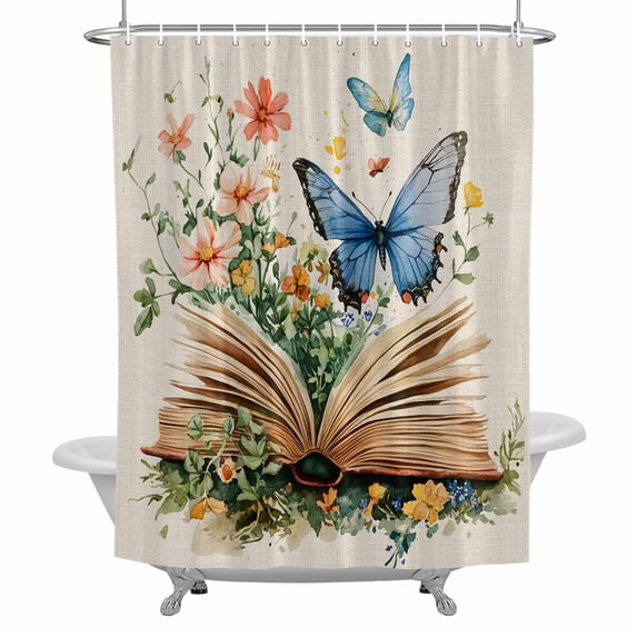 Butterfly Book Shower Curtain for Bathroom, Spring Flowers Waterproof ...