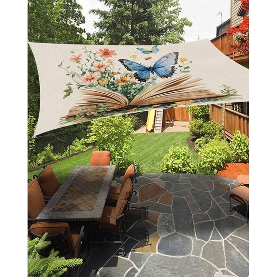 Butterfly Book Sun Shade Sail 14'X18' Spring Florals UV Block Outdoor ...