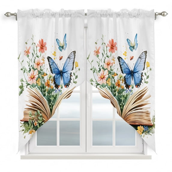 Butterfly Book Swag Curtain Valance for Window 2 Panels Spring Florals ...