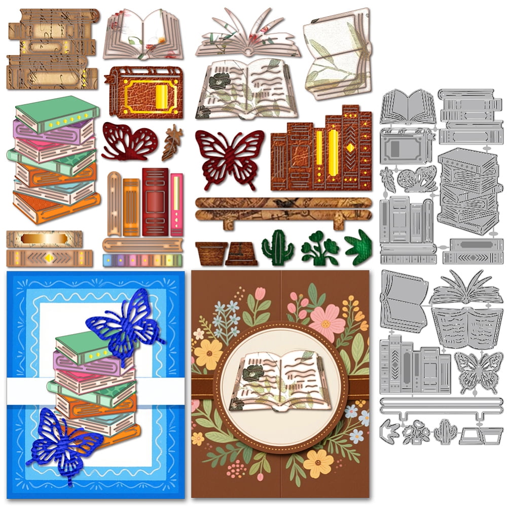 Butterfly Books Metal Die Cuts Bookshelf Plant Pots Cutting Dies ...
