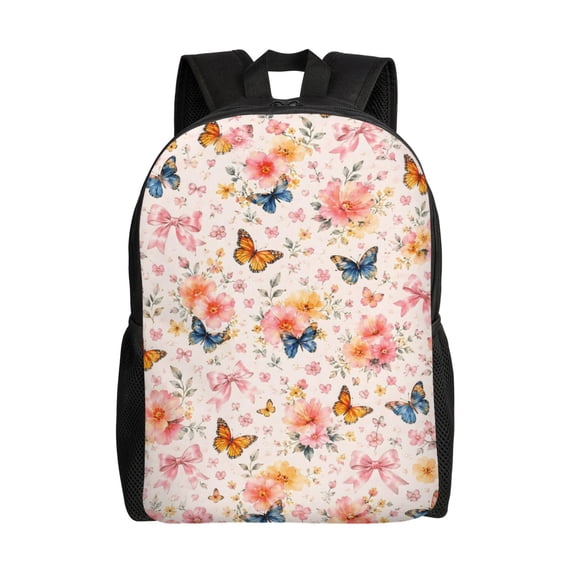 Butterfly Bow Floral Backpack Full Front Print Travel Laptop Bag for ...