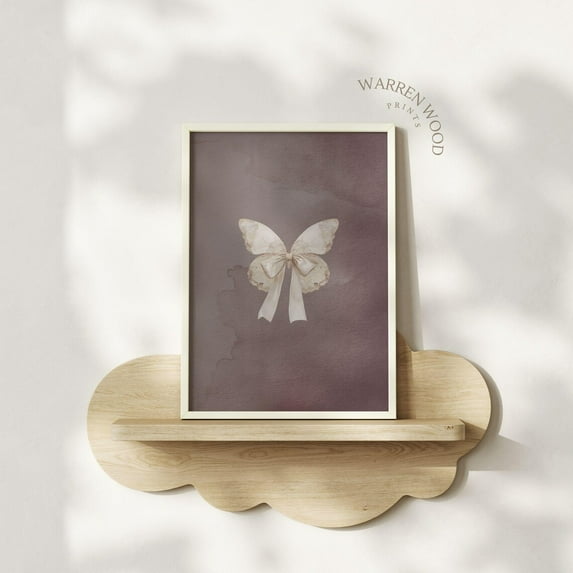 Butterfly And Bow Print, Dusty Pink Wall Art, Neutral Vintage Nursery ...