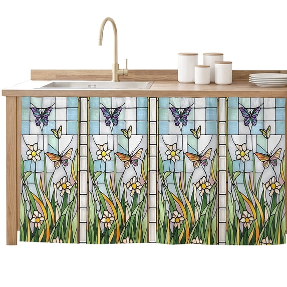 Butterfly Cabinet Curtains for Kitchen Color Leaves Flower Sink Skirt ...
